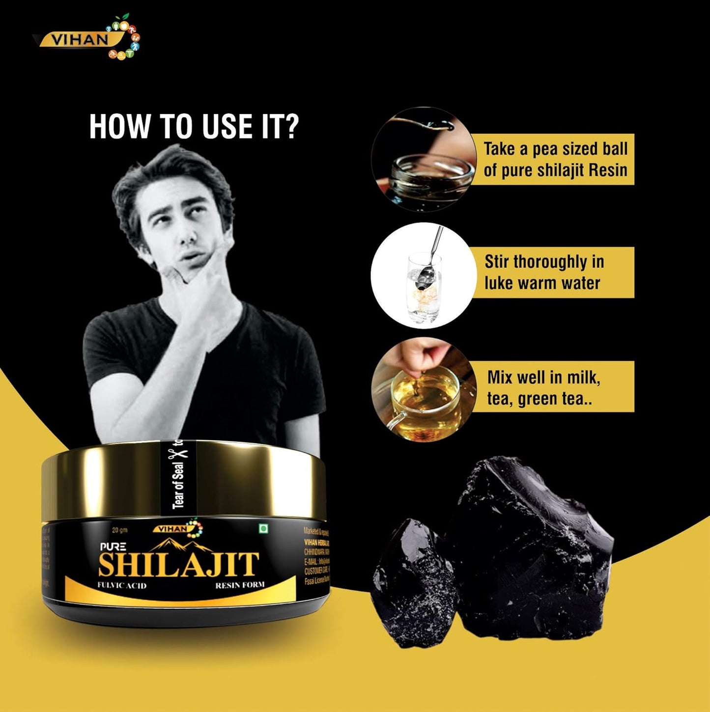 VIHAN Shilajit Resin, 20gm plant - derived minerals & fulvic acid supp ...